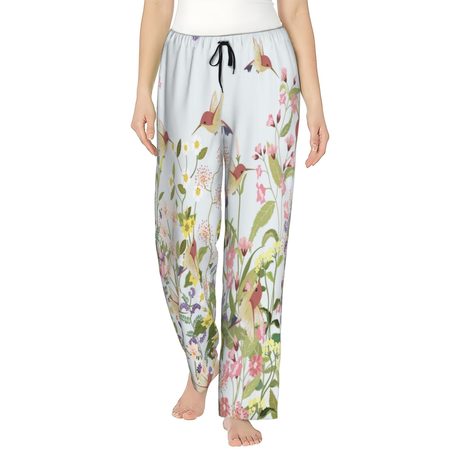 Cauagu hummingbird in floral Pajama Pants for Women Loose Fit Wide Leg ...