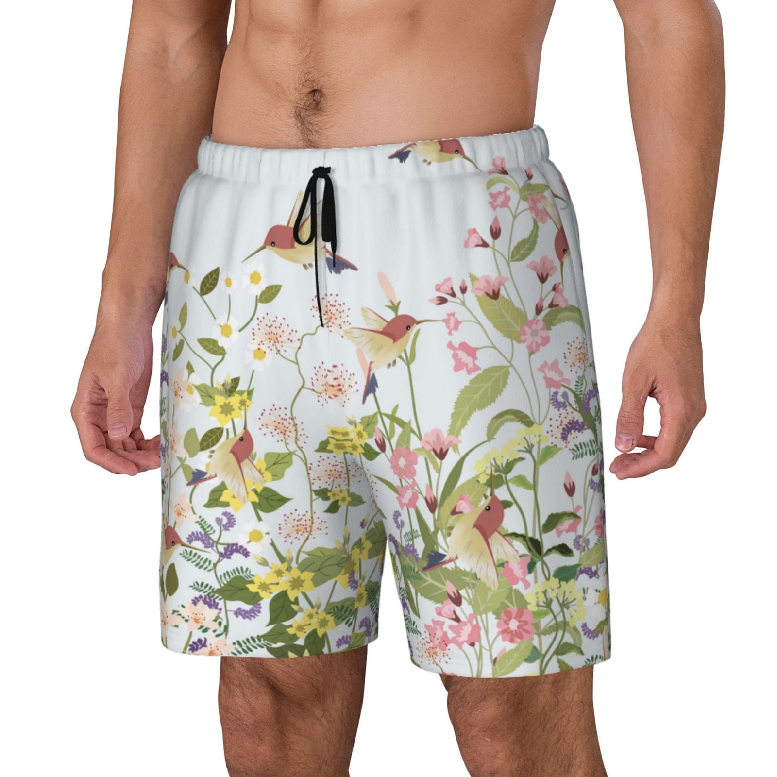 Cauagu hummingbird in floral Print Mens Swim Trunks Quick Dry Board ...