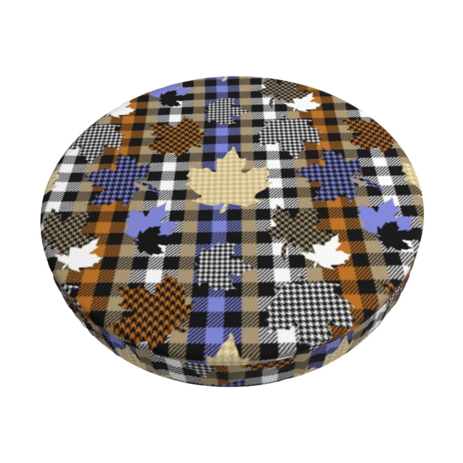 Cauagu maple leaves Houndstooth Print Round Stool Covers,Seat Cushion ...