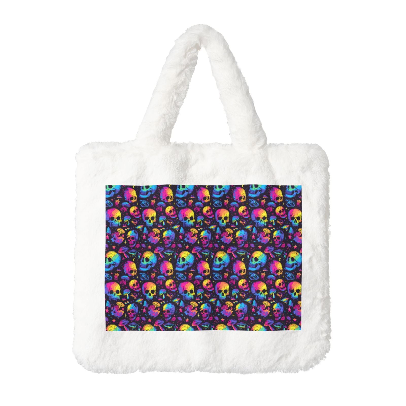 Cauagu mushroom rainbow color Skull Pattern Women's Plush Tote Bag,Soft ...