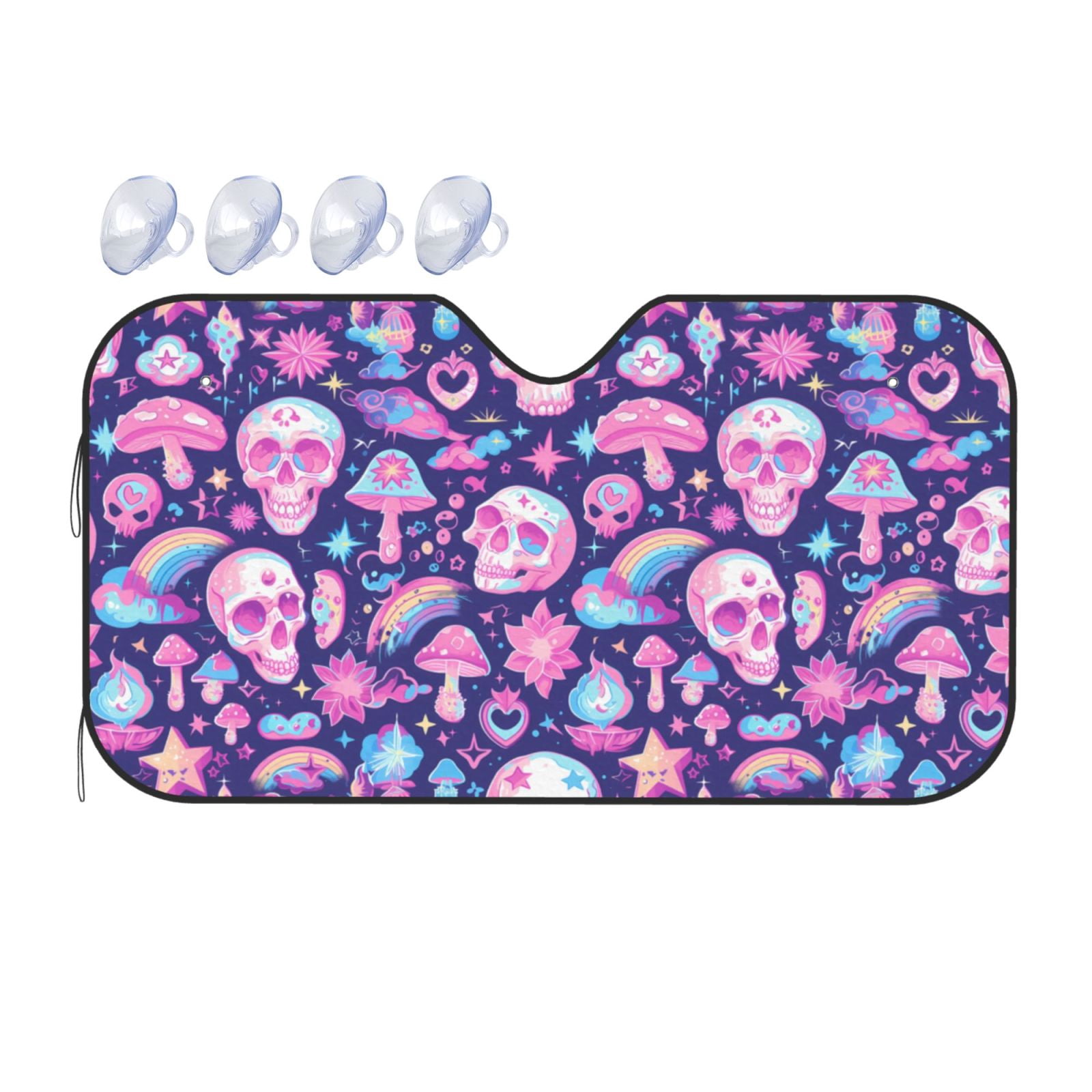 Cauagu mushroom rainbow color Skull Print Car Windshield Sunshade,1 ...