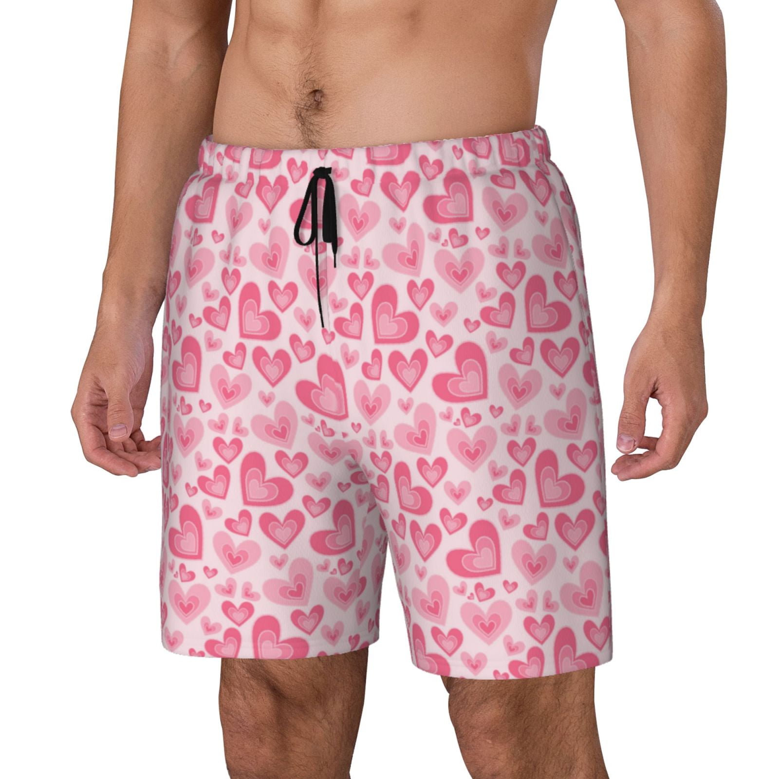 Cauagu pink heart Print Mens Swim Trunks Quick Dry Board Shorts Swim ...