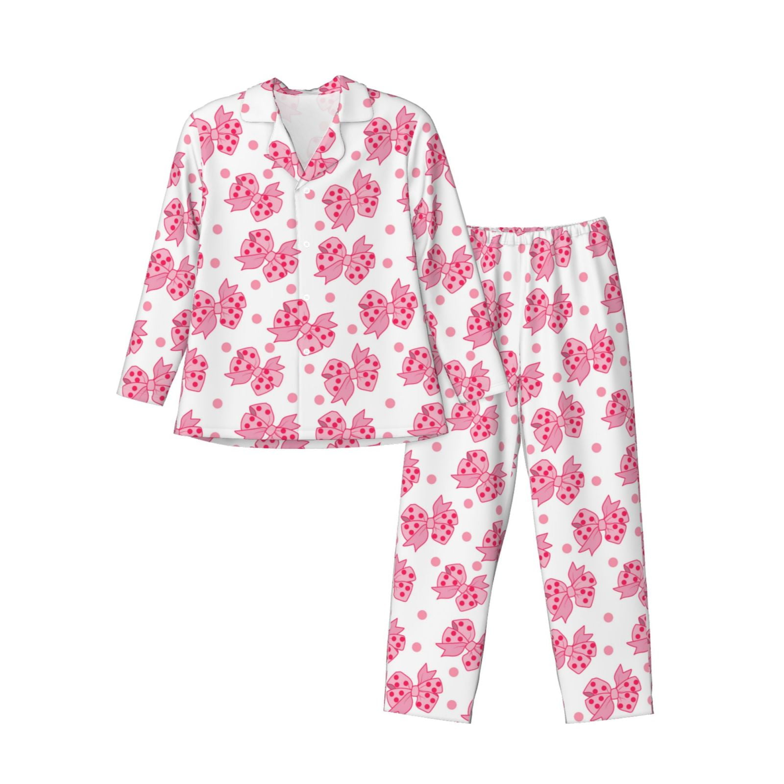 Cauagu pink polka dot bows Print Men's Long-Sleeve Pajama Set,Soft ...