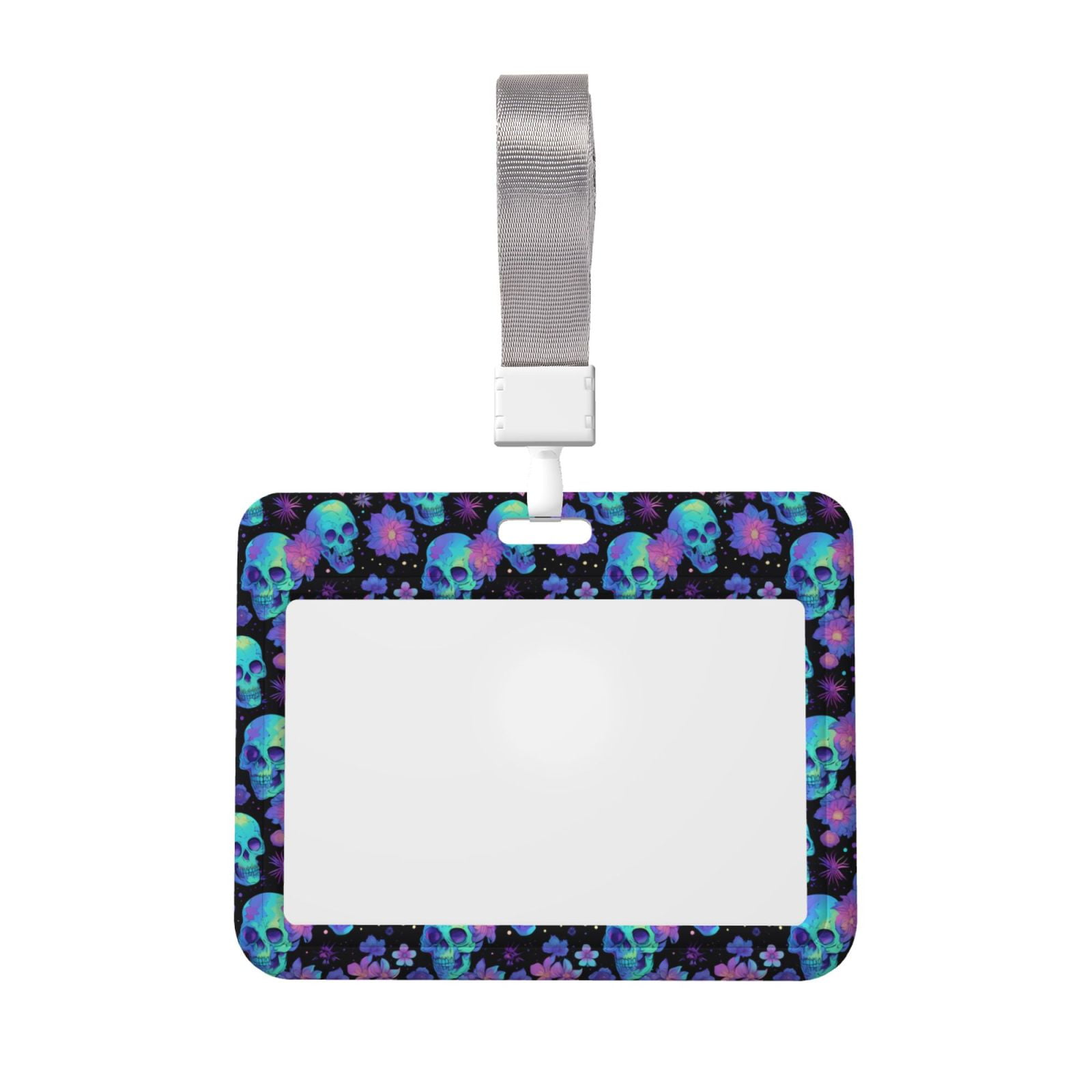 Cauagu purple flower blue Skull for ID Badge Holder,Badge Holder with ...