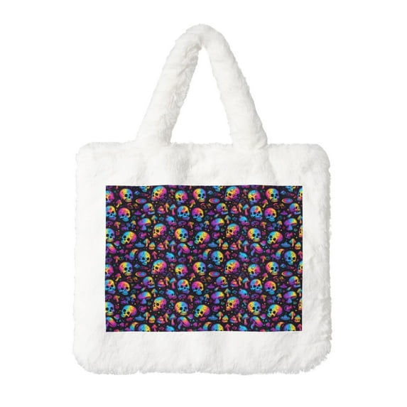 Cauagu rainbow color Skull mushroom Pattern Women's Plush Tote Bag,Soft ...