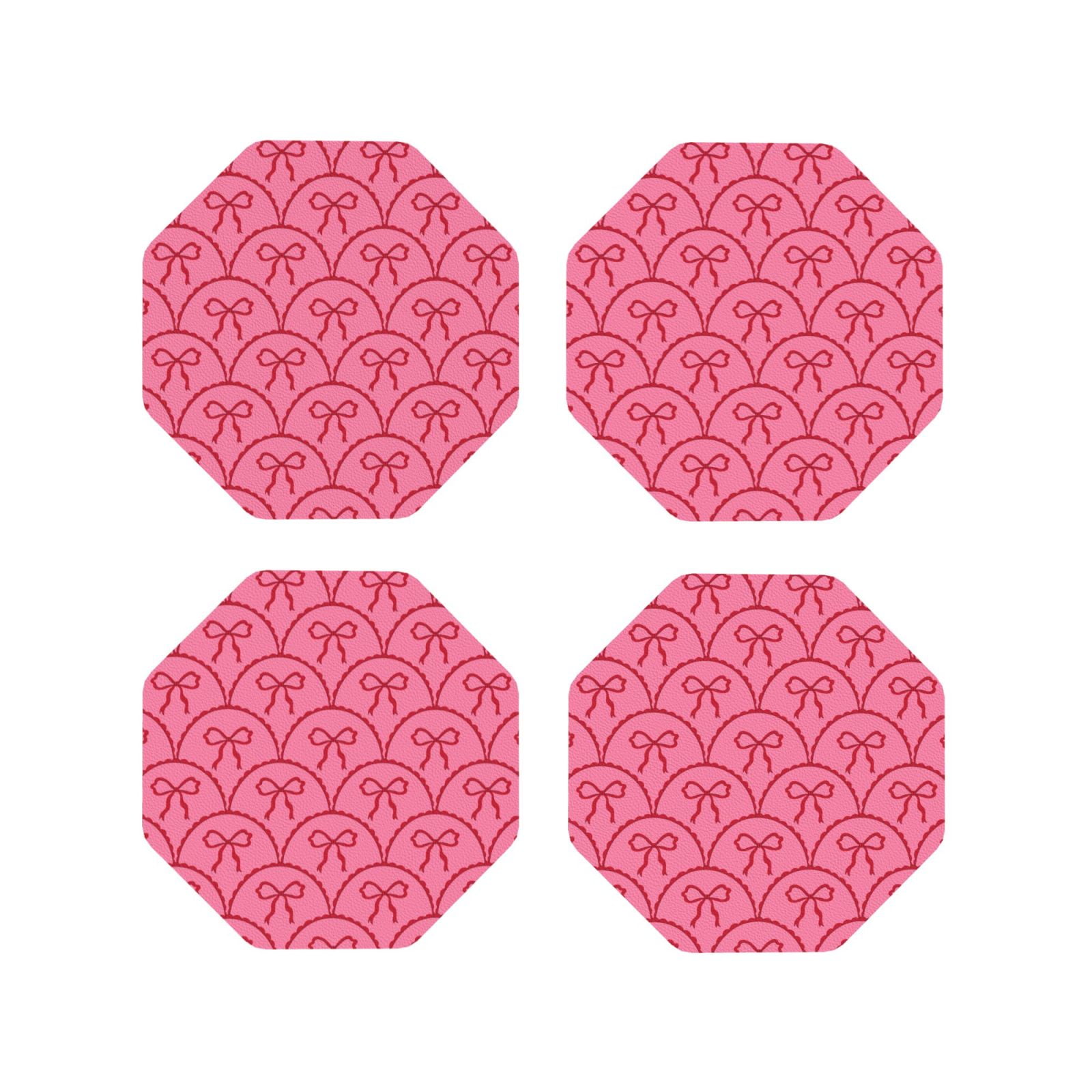 Cauagu red bows for Round Coaster,Drink Coasters Set of 4 Leather Bar ...
