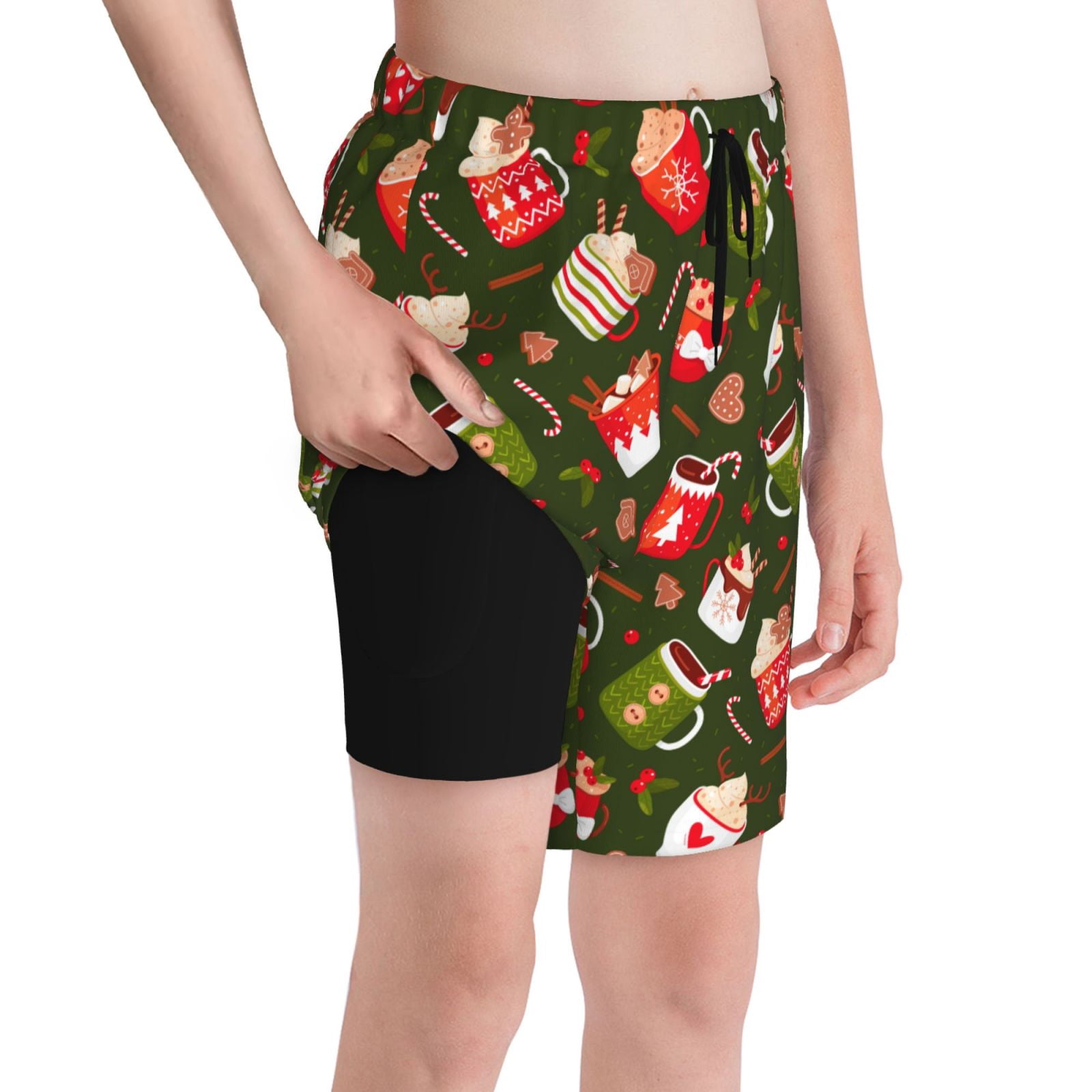Cauagu red green coffee cup Print Swim Trunks for Men,Youth Boys Swim ...