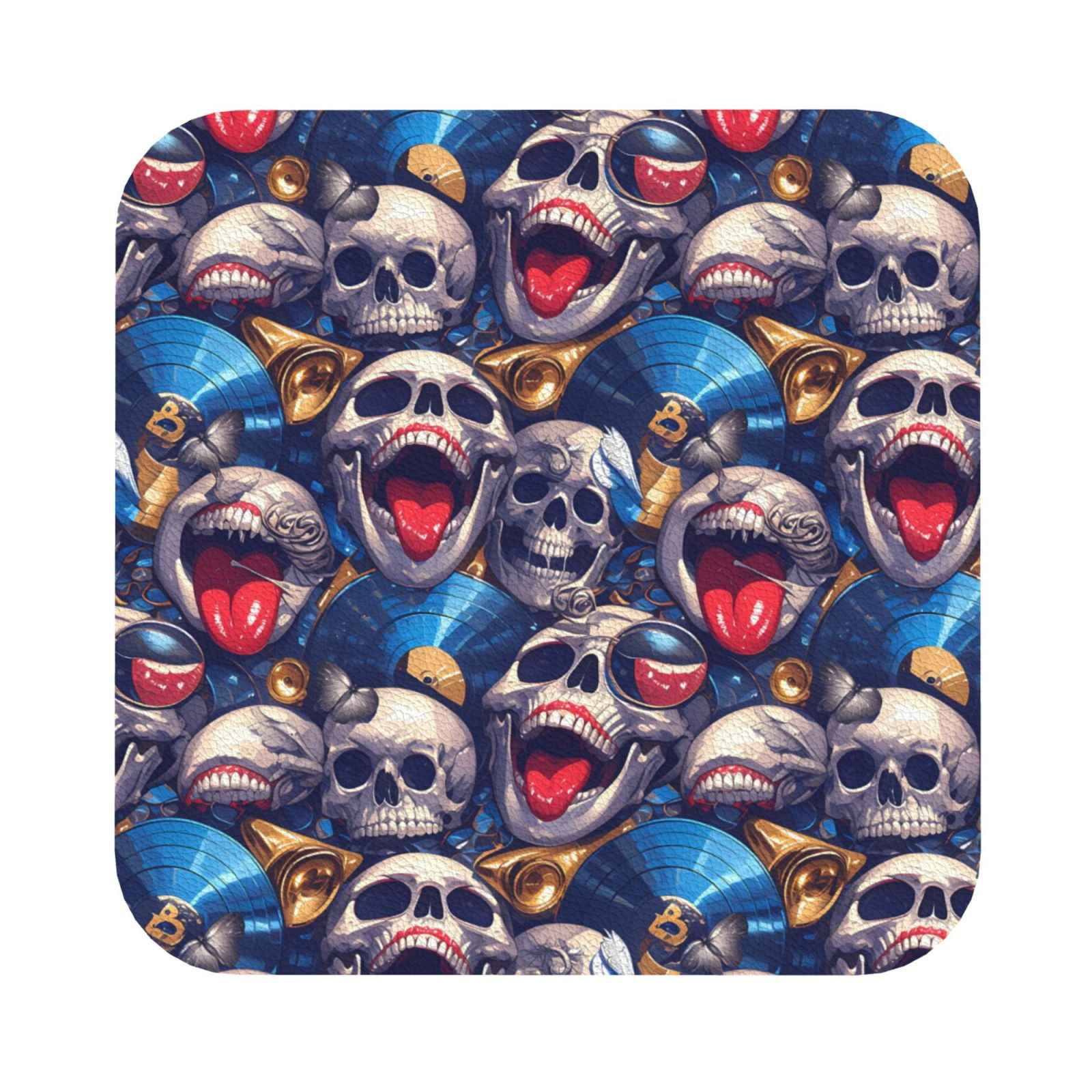 Cauagu rock Skull blue record for Round Coaster,Drink Coasters Set of 4 ...