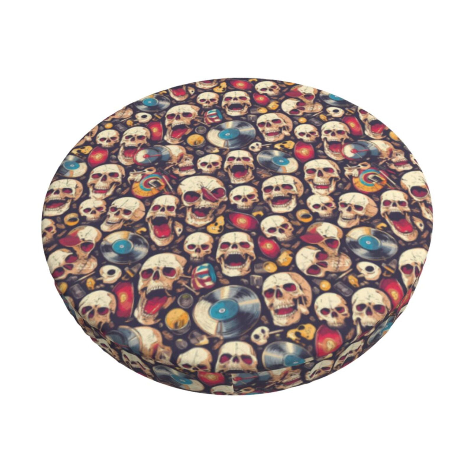 Cauagu rock record music Skull Print Round Stool Covers,Seat Cushion ...