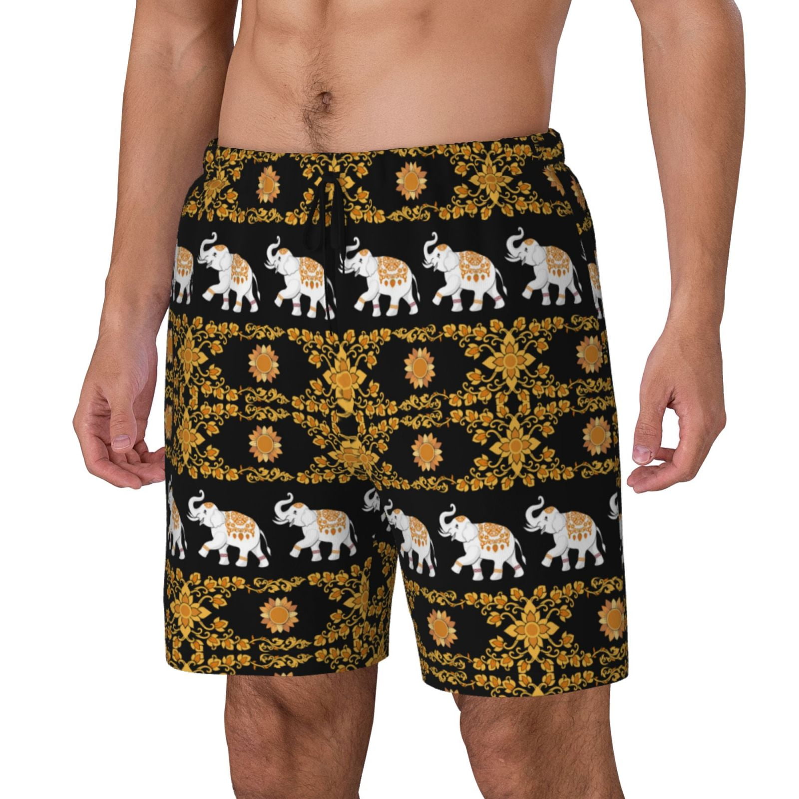 Cauagu traditional Elephant Print Mens Swim Trunks Quick Dry Board ...