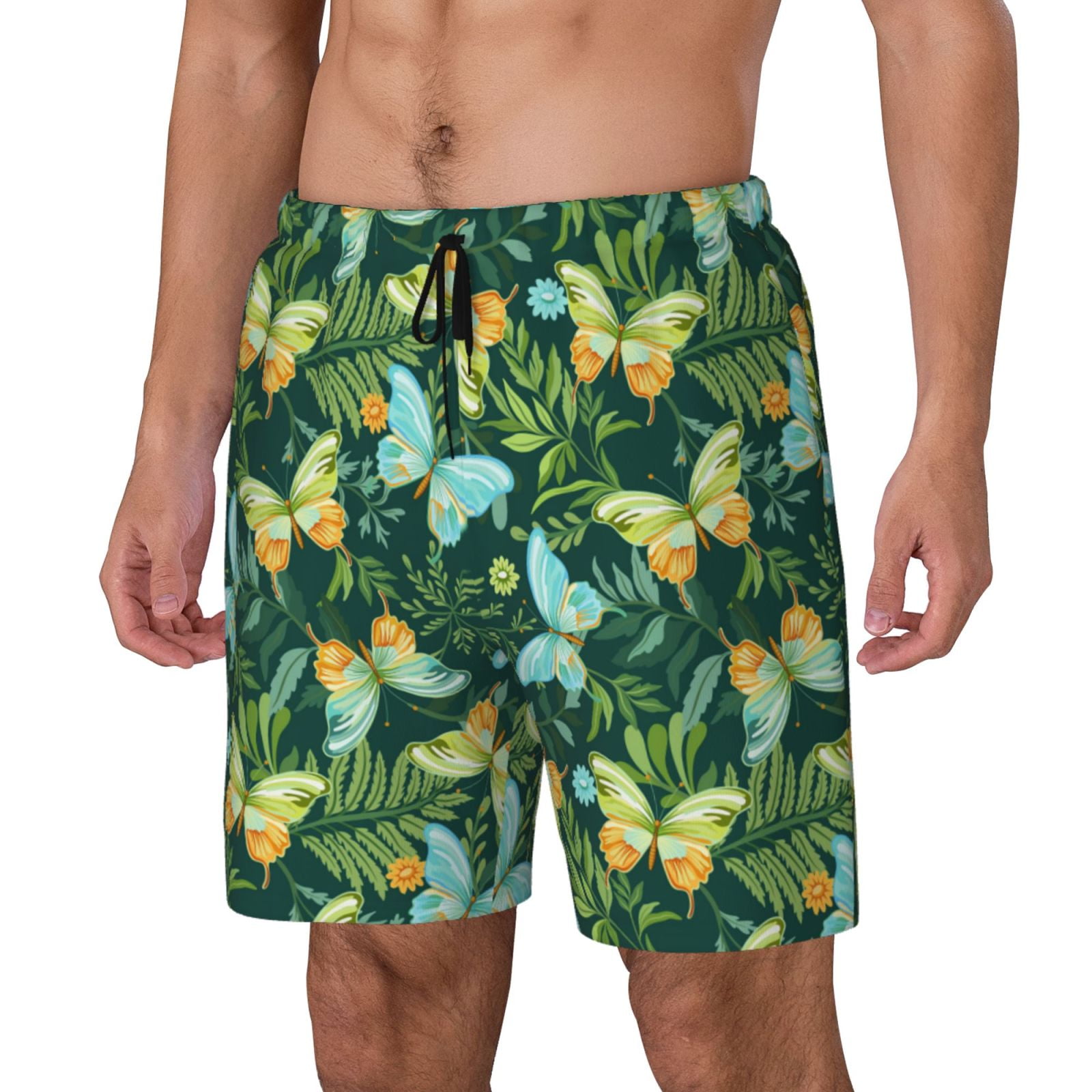 Cauagu tropical butterflies and plants Print Mens Swim Trunks Quick Dry ...