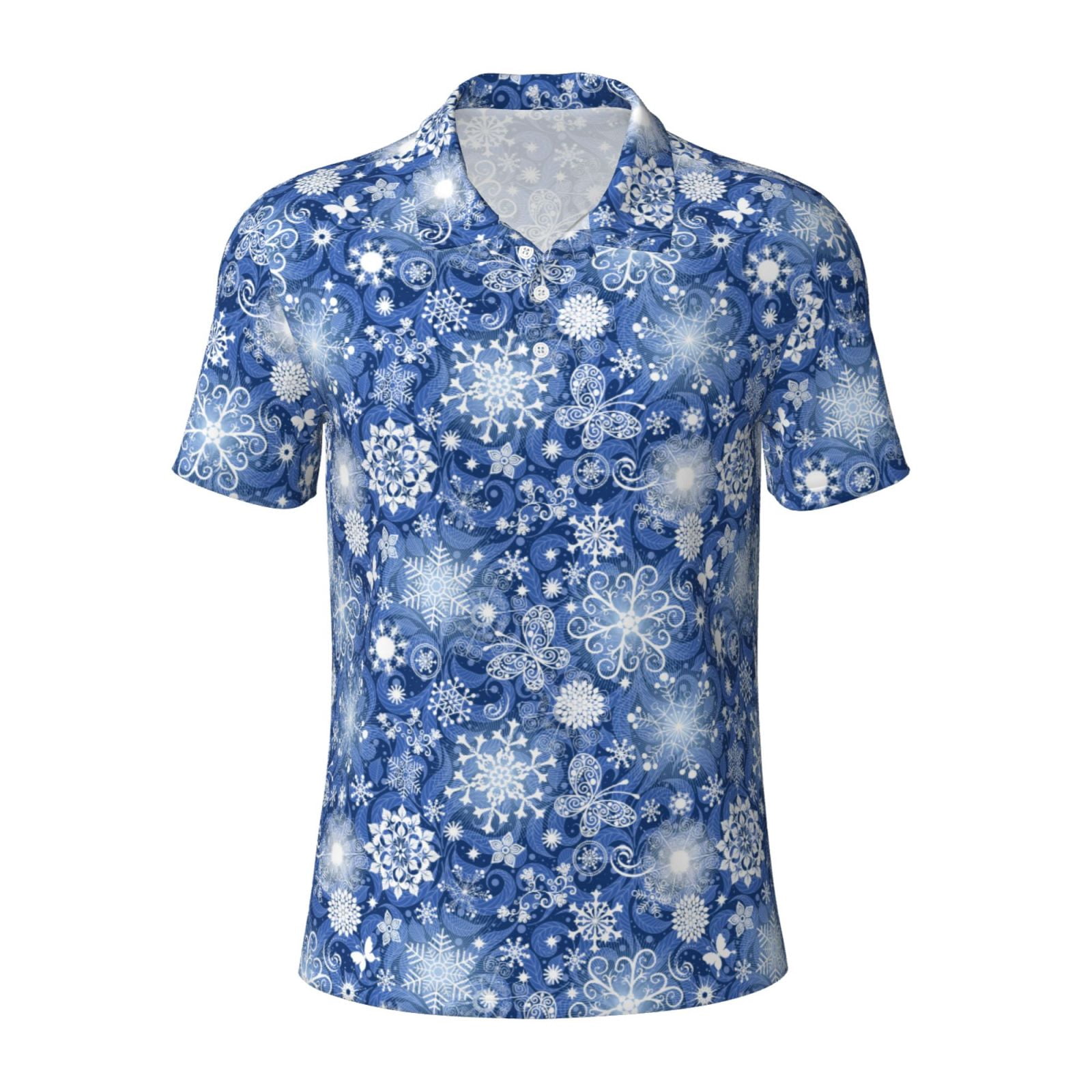 Cauagu whiet Snowflake blue background Print Men's Polo Shirts, Short ...