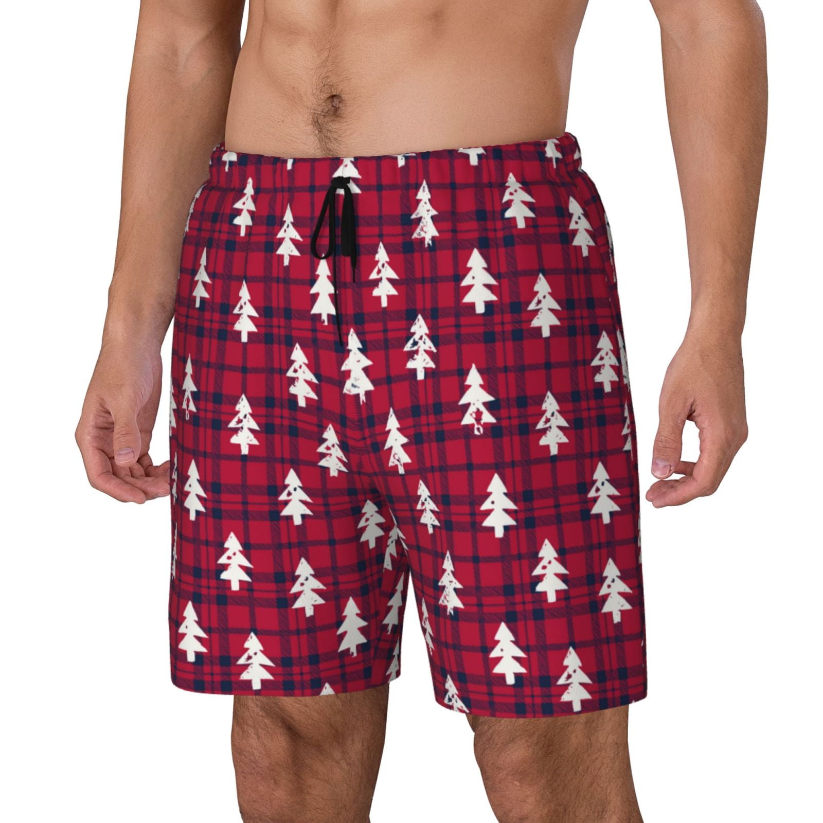 Cauagu white Tree red plaid Print Mens Swim Trunks Quick Dry Board ...