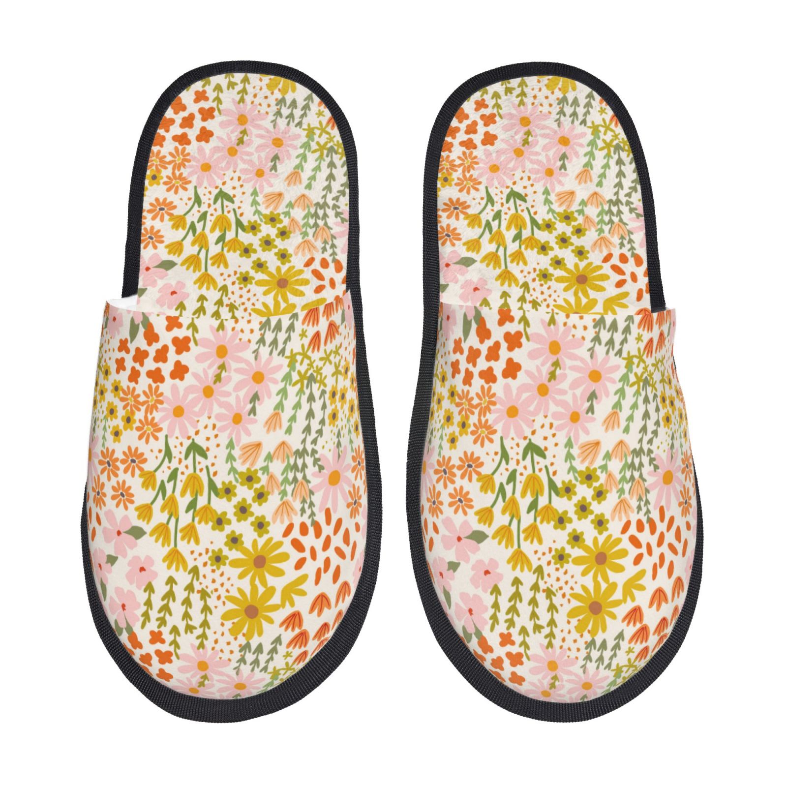 Cauagu wild meadow flowers Print Cozy Indoor Slippers,Fuzzy House Shoes ...