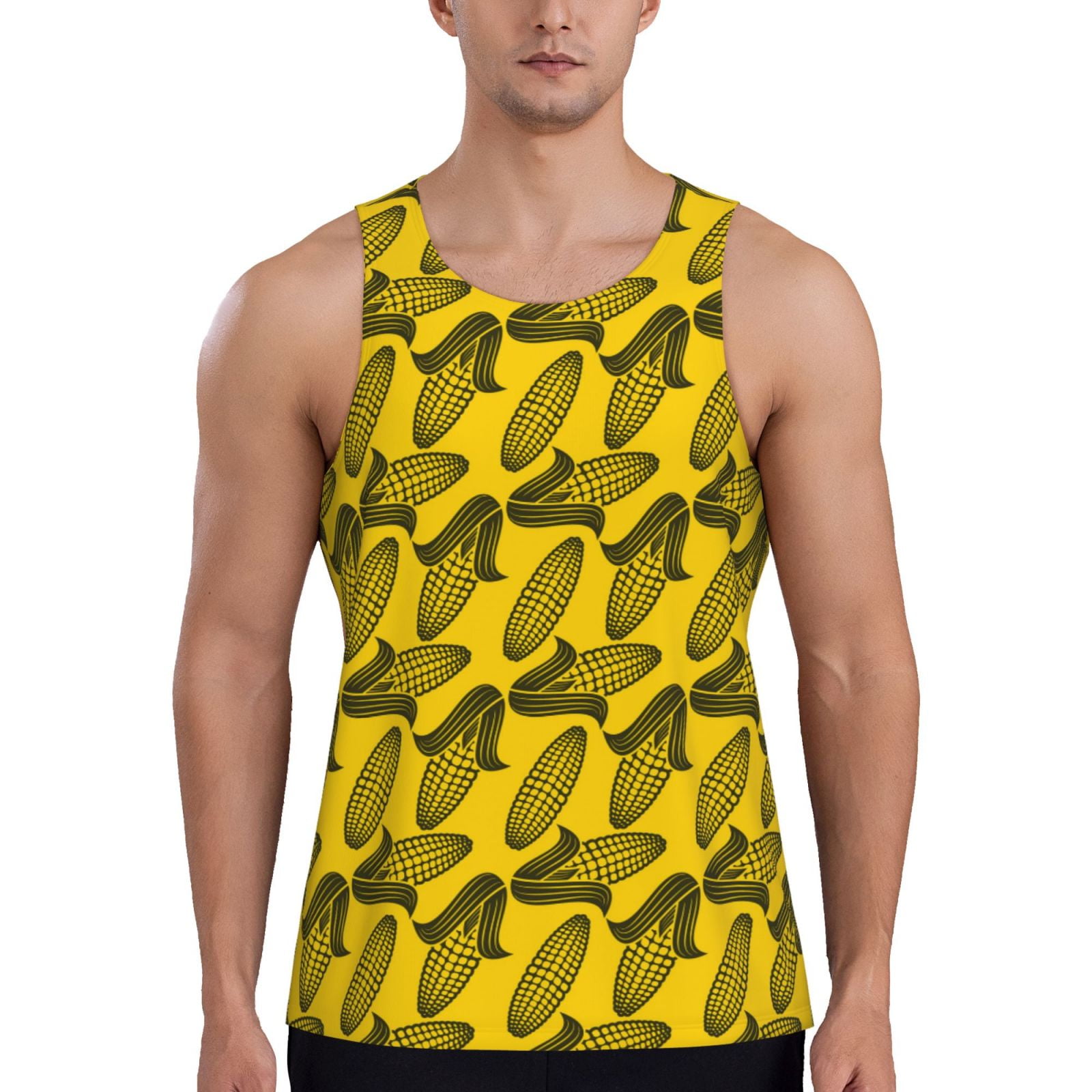 Cauagu yellow Corn Print Men's Sleeveless Muscle Shirts,Tank Tops Quick ...