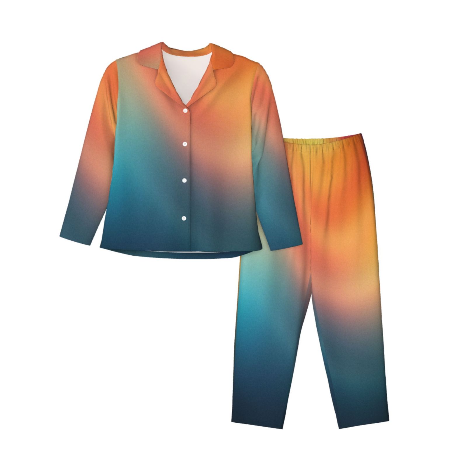 Cauagu yellow orange and teal Print Women's Long-Sleeve Pajamas Set ...