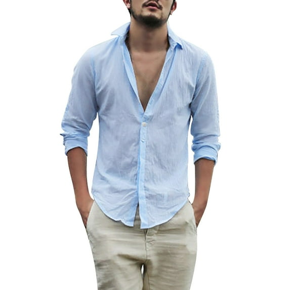 Caual Tee for Men Long Sleeve Button Down Button Up Yoga Pocket Mens ...