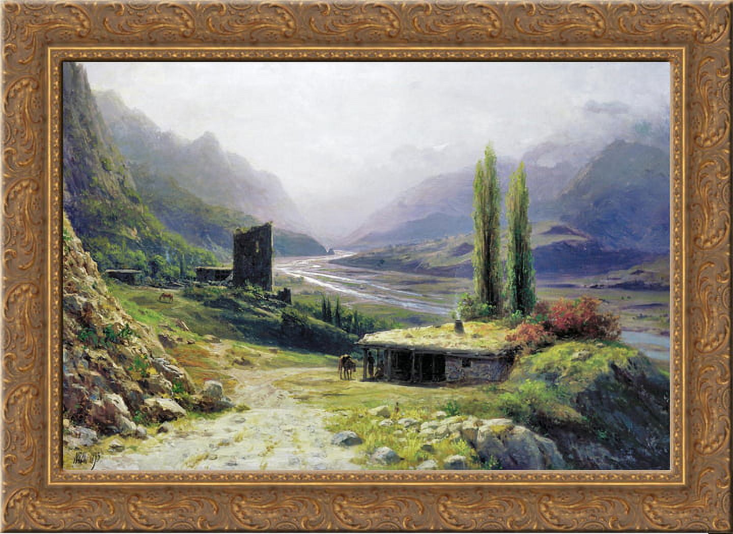 Caucasian canyon 24x18 Gold Ornate Wood Framed Canvas Art by Lev ...