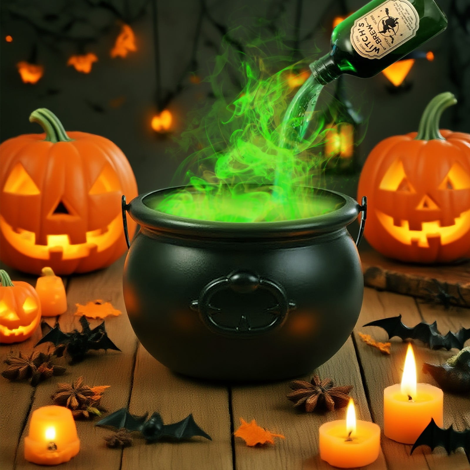 Cauldron Halloween Decor - Magic Floating Potion Bottles with Mist ...