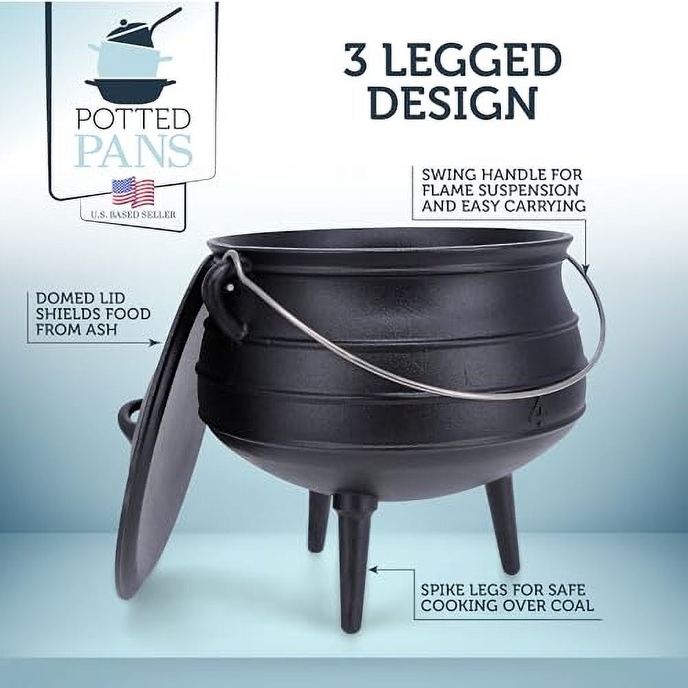 Cauldron Pot - 10 Quart Pre Seasoned Witches Cast Iron Cauldron for Campfire Cooking - 3 Legged ...