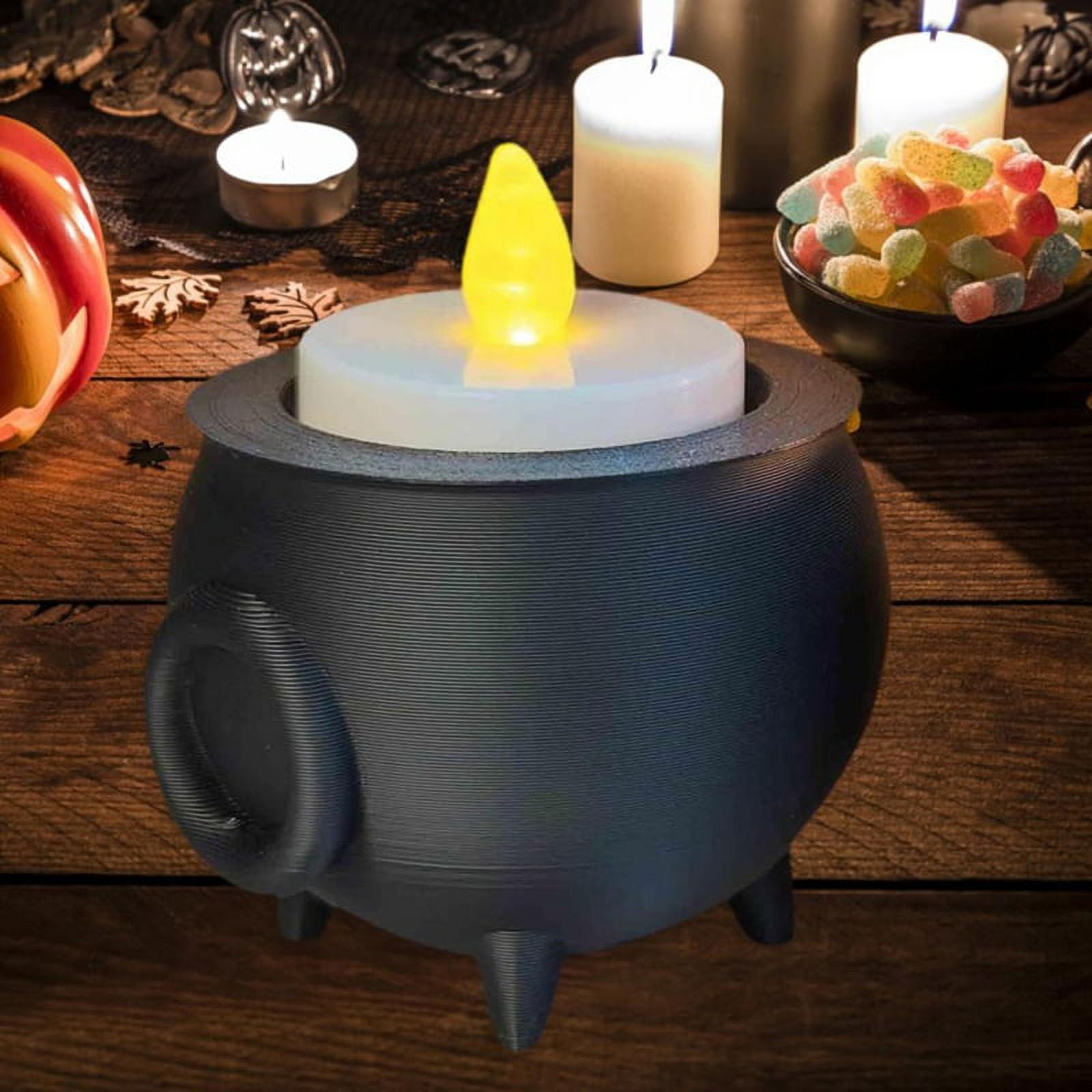 Cauldron Tea Light Holder Halloween Spooky 3D Printed Black Witch Jar ...