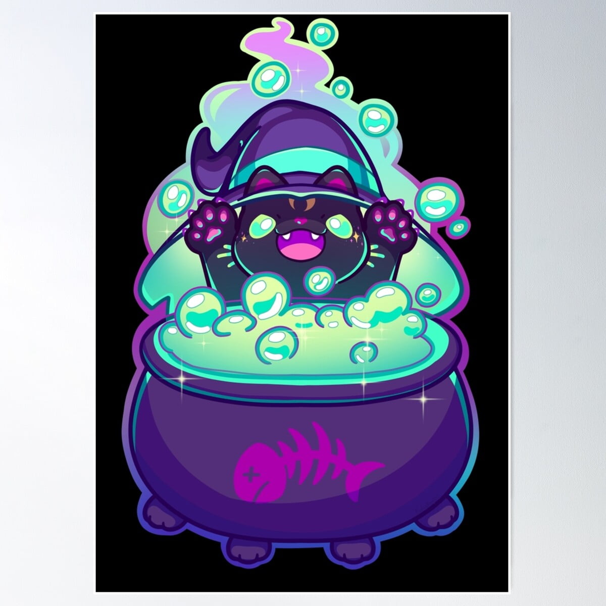 Cauldron Witch Cat Poster Wall Art, Modern Wall Decor For Living Room Bedroom, 12x18 UNFRAMED ...