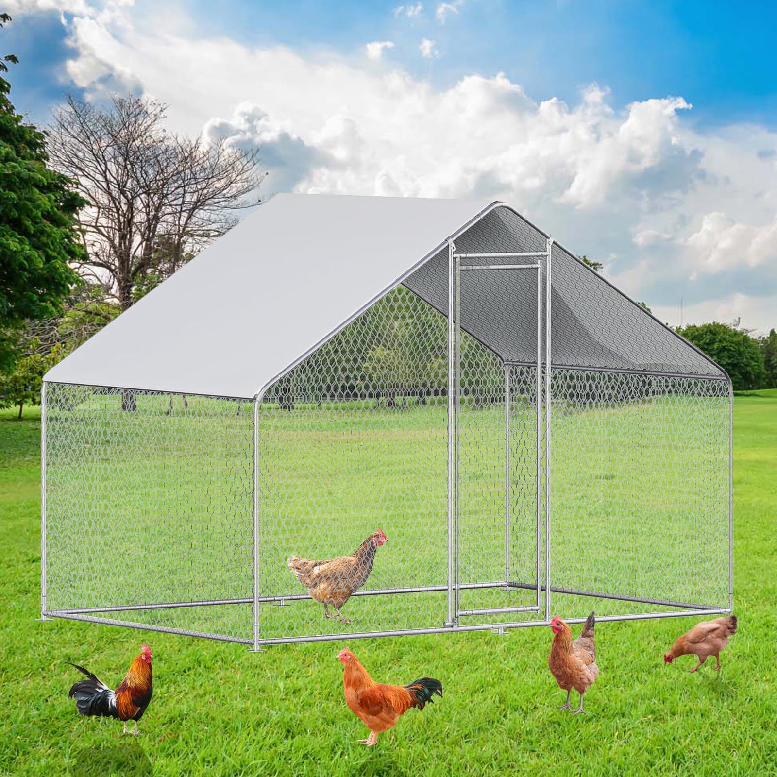 Caulitar 10x6.6ft Walk in Chicken Run Coop Metal Cage Animal Poultry ...
