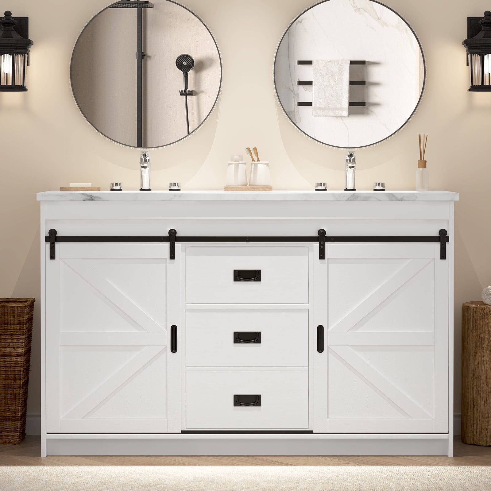 Caulitar 54 Inch Large Bathroom Vanity with Double Sink, Modern Free ...