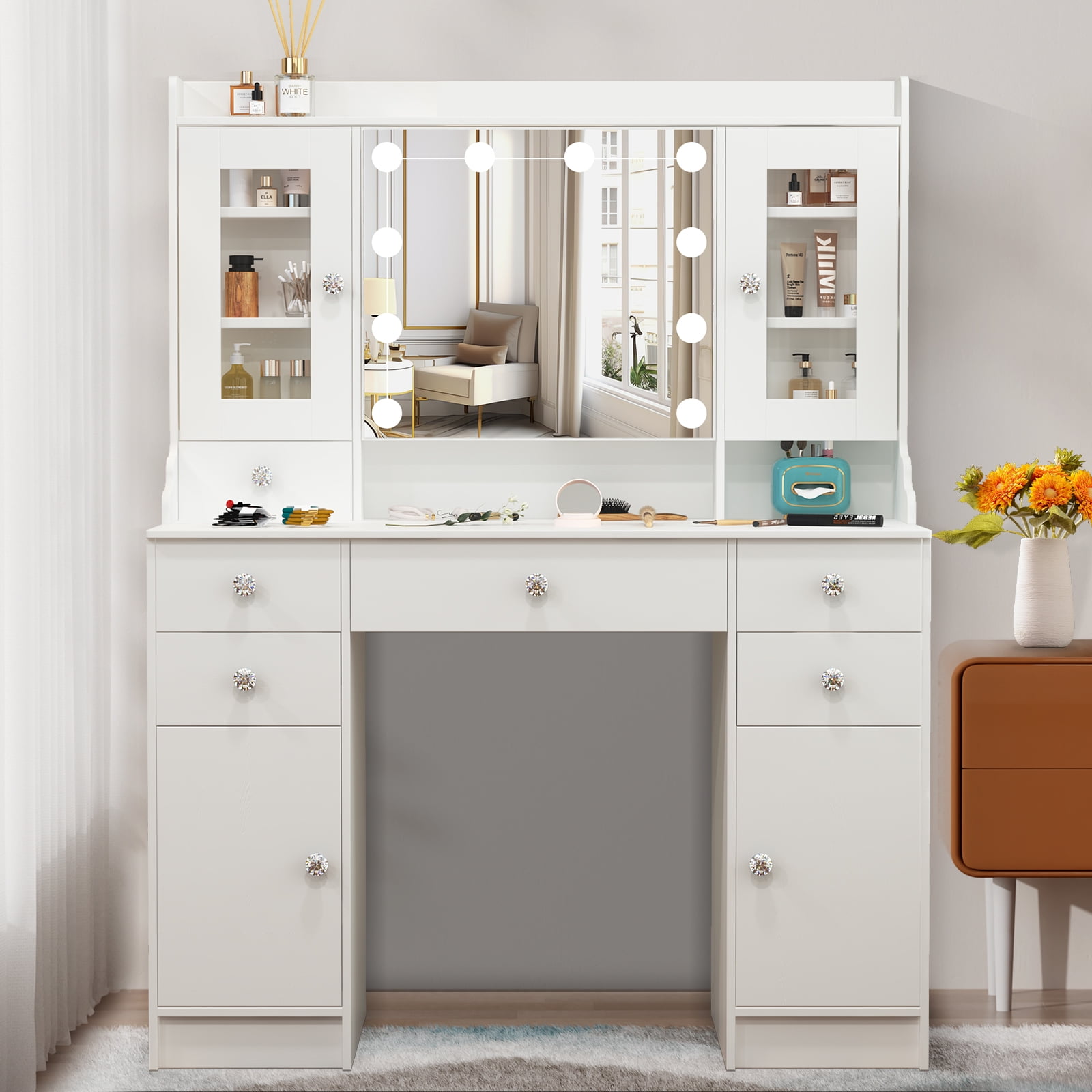 Caulitar Makeup Vanity with Lighted Mirror & 5 Drawers, Modern Vanity ...