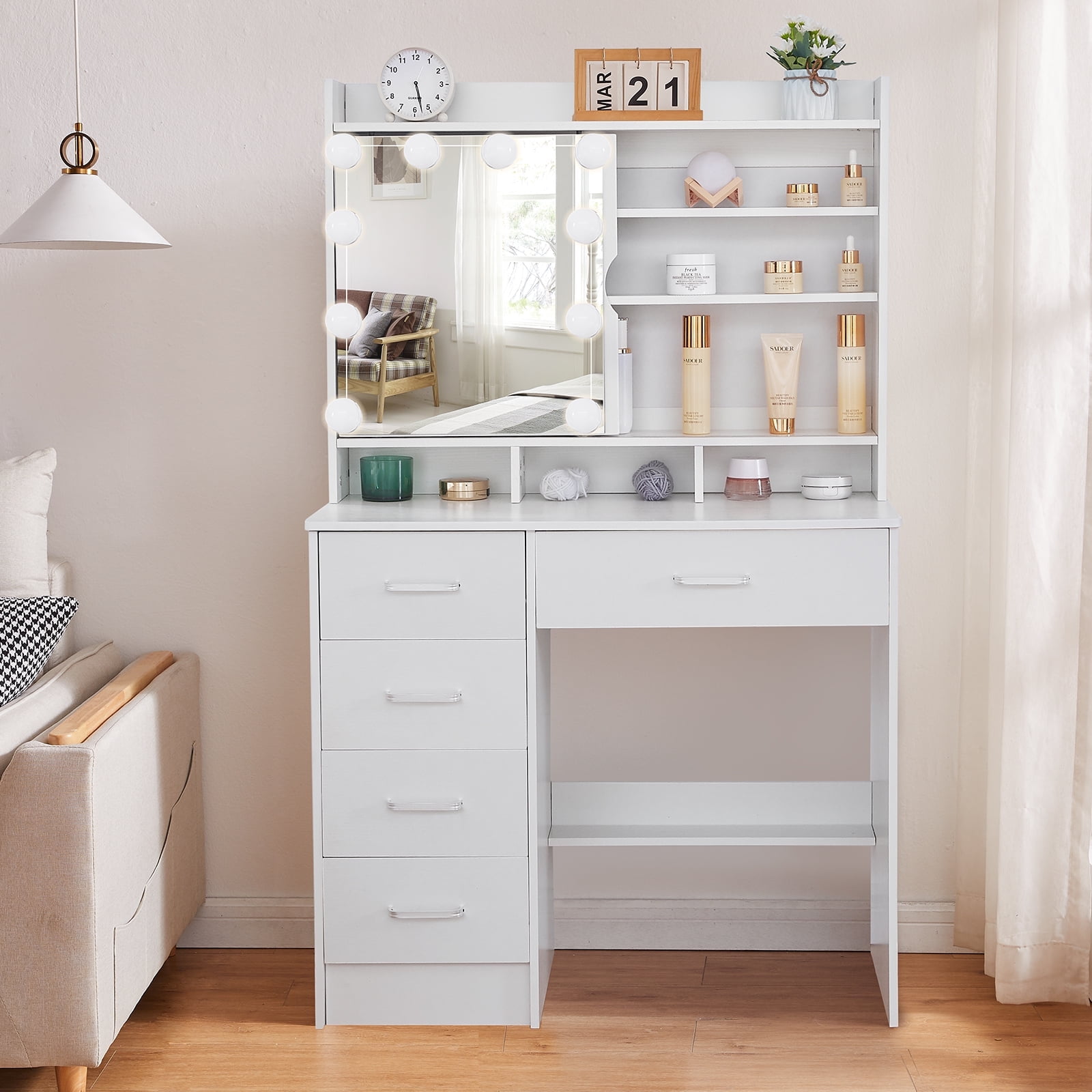 Caulitar Modern Makeup Vanity Dressing Table Set with 10 LED Hollywood ...