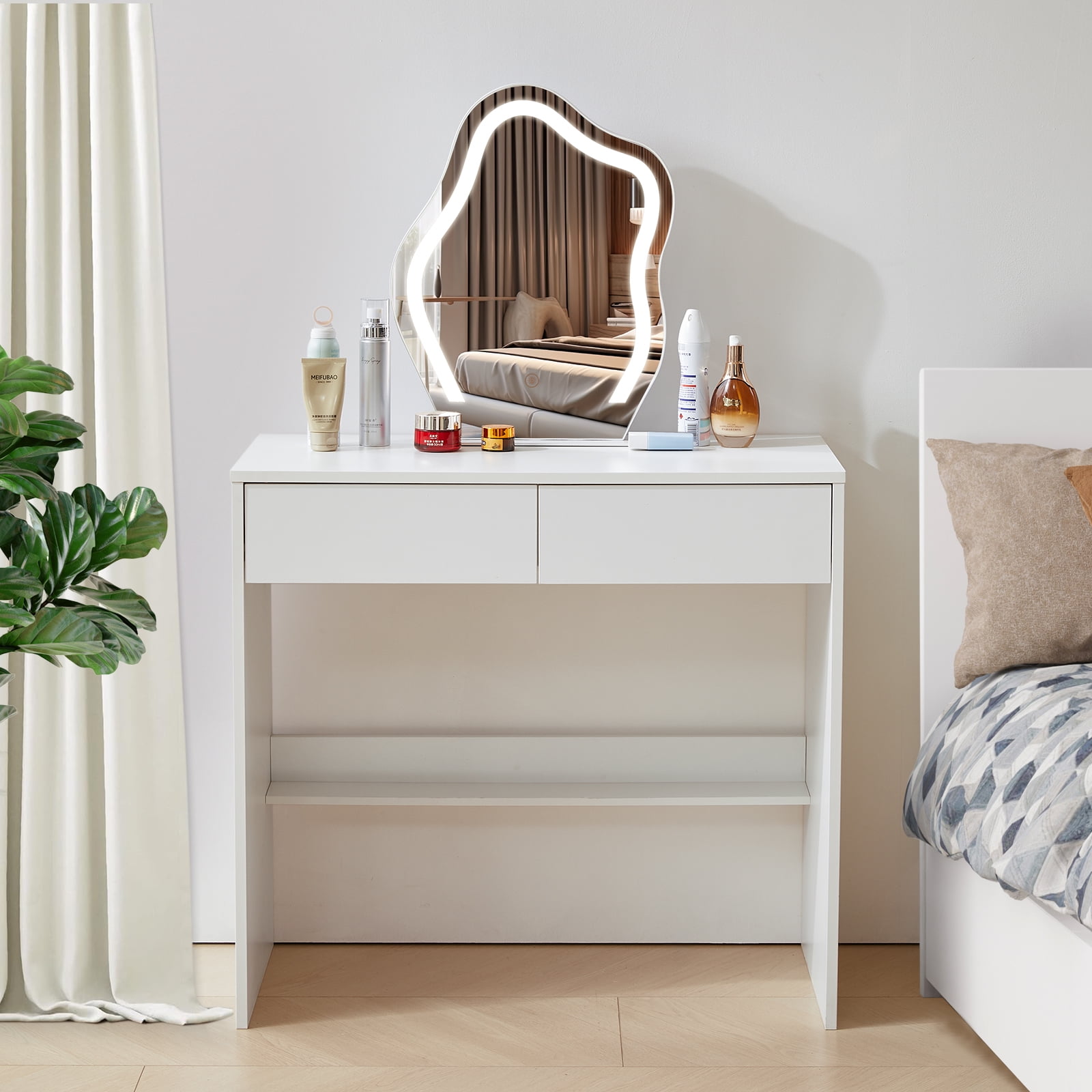 Caulitar Small Vanity Desk with Lights,Makeup Vanity Desk with Mirror ...