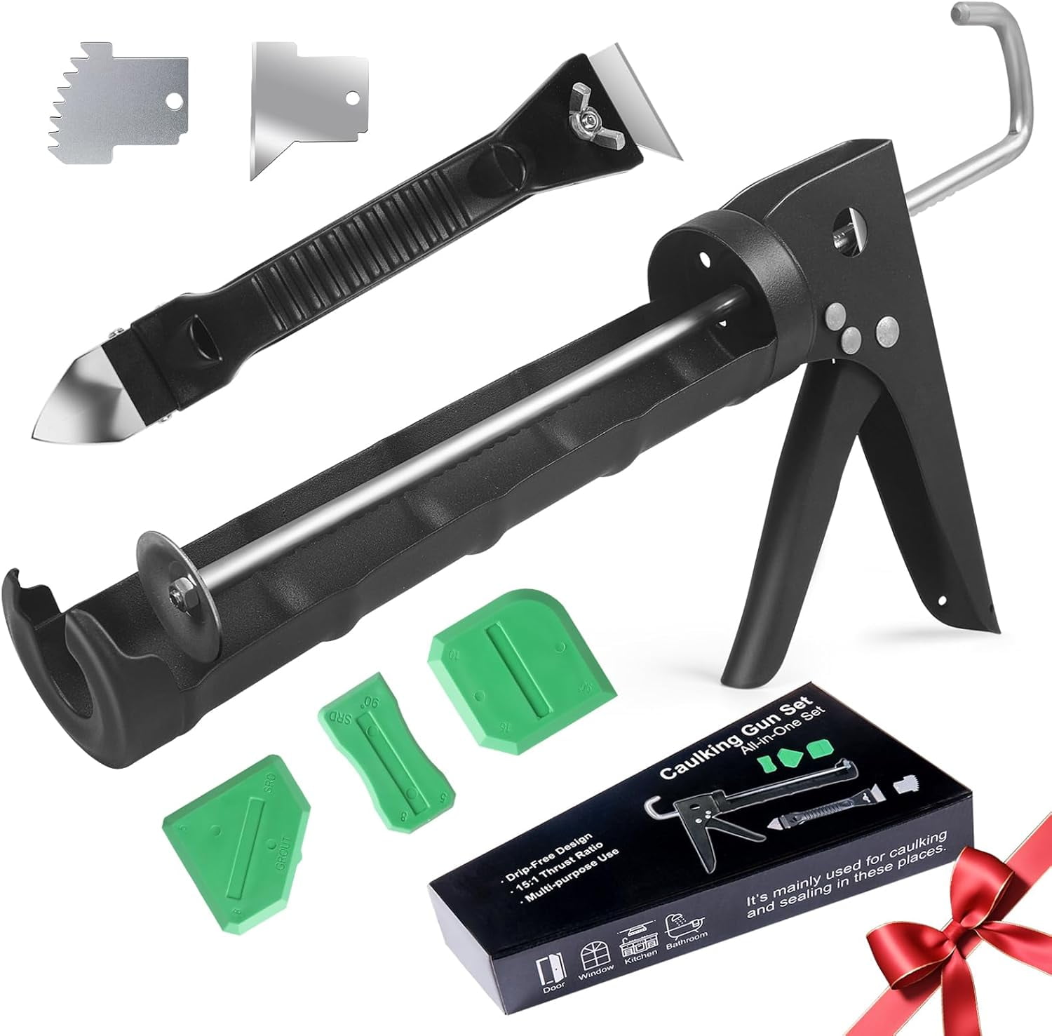 Caulking Kit - 10oz Caulk No Drip with Caulk Remover and 3 Finishing ...