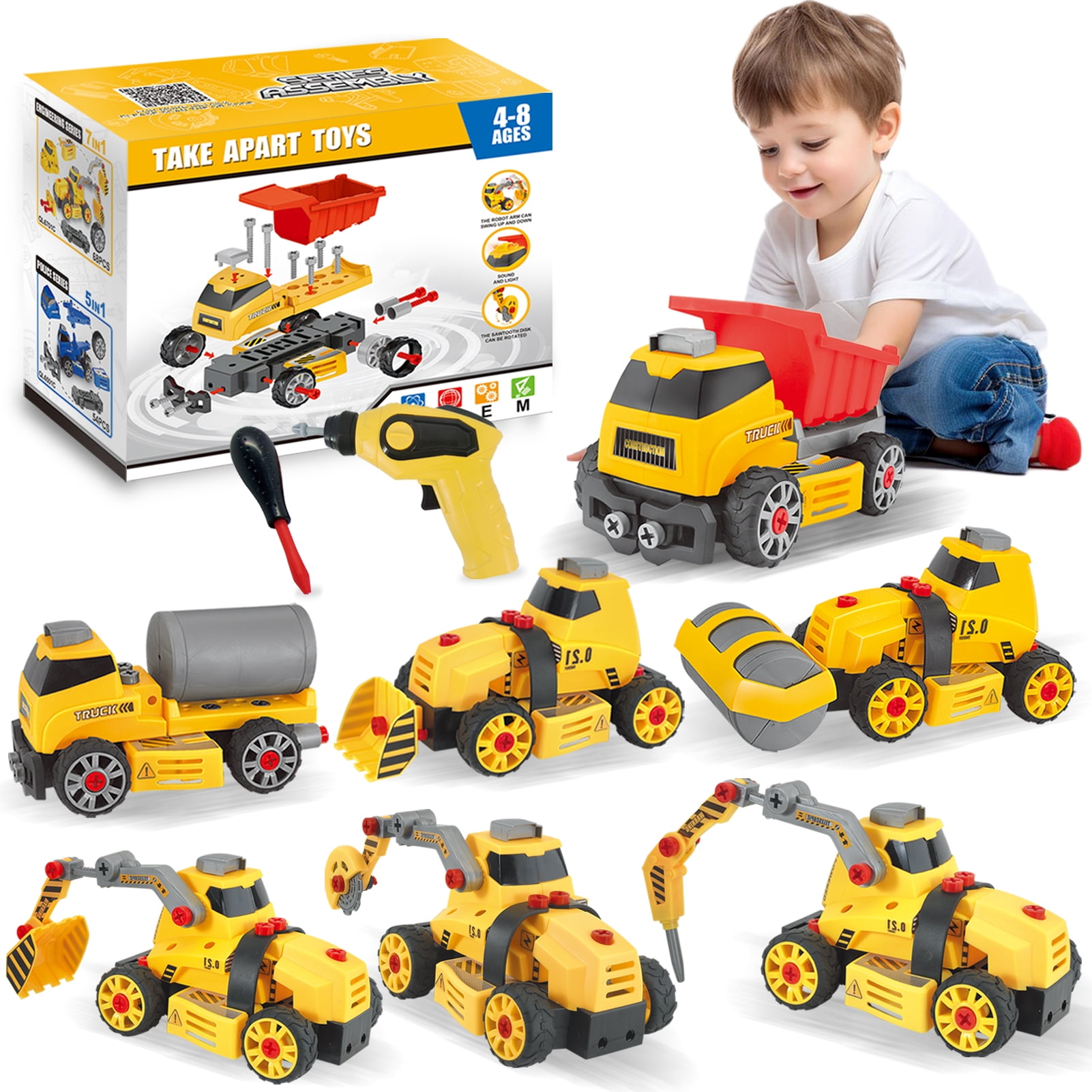 Sunforu, 7-in-1 STEM Construction Toys for Boys, Take Apart Set with ...