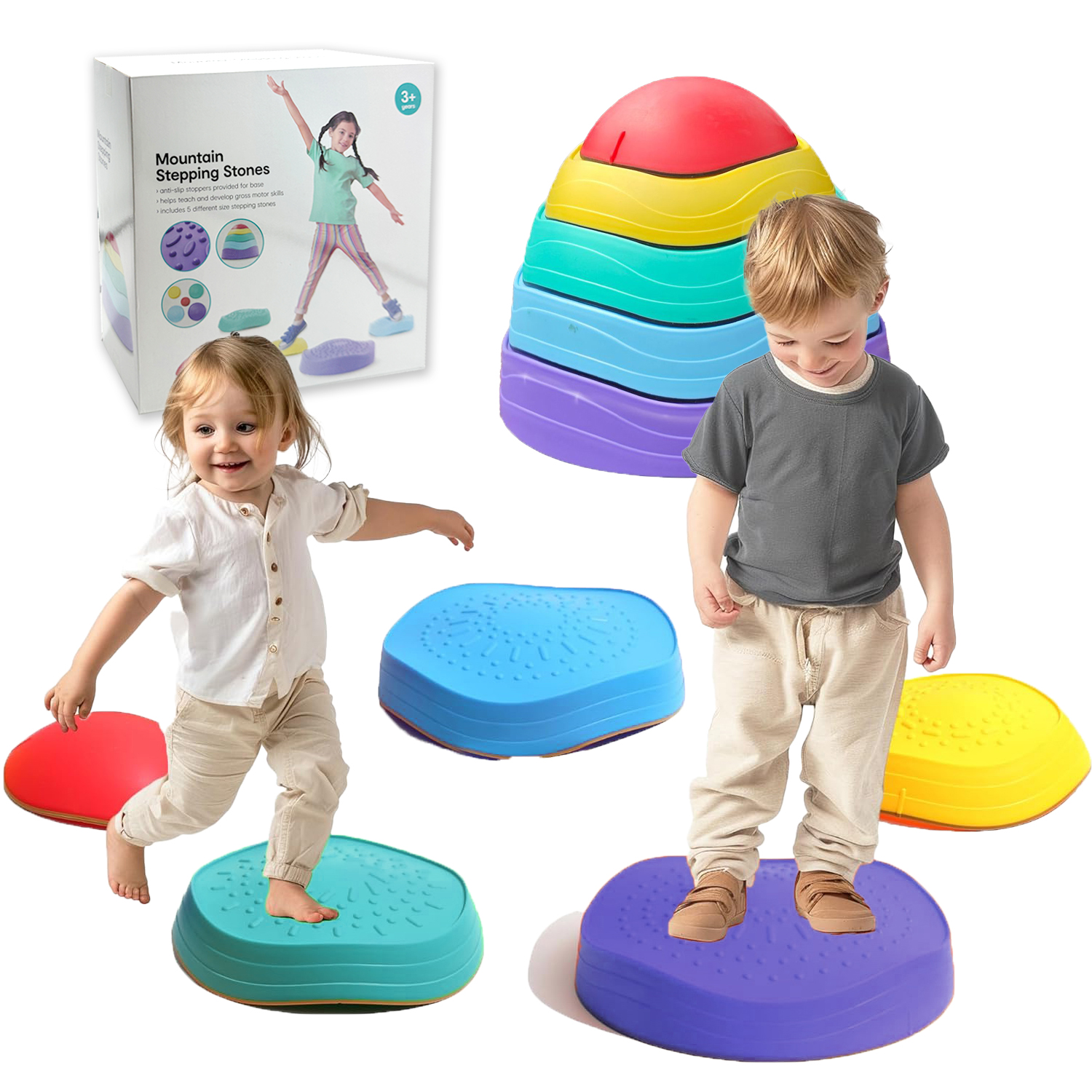 Caunedy Balance Stepping Stones for Kids, 5pcs Non-slip River Stones ...