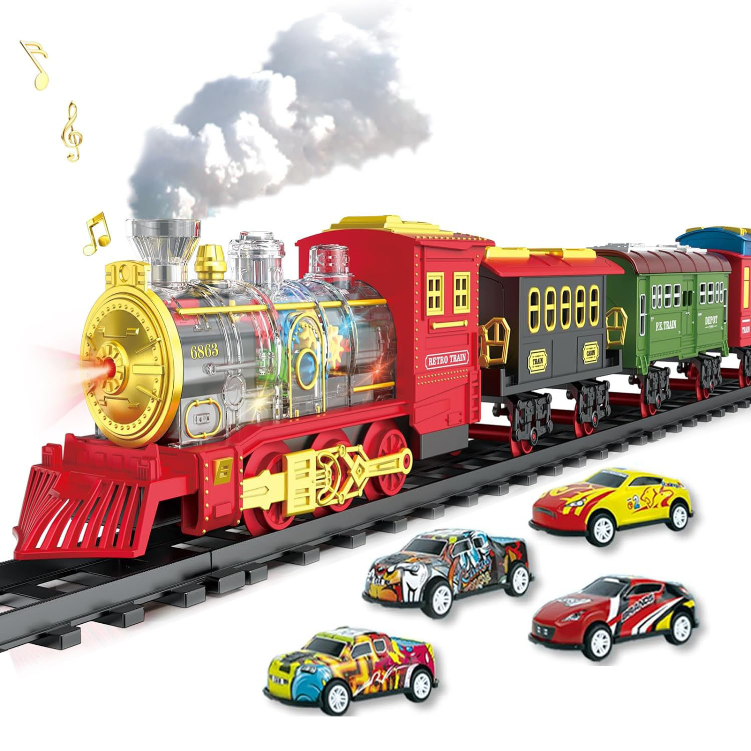 Classic Christmas Themed 20 Pc. Train Set with Locomotive Engine, Cargo ...
