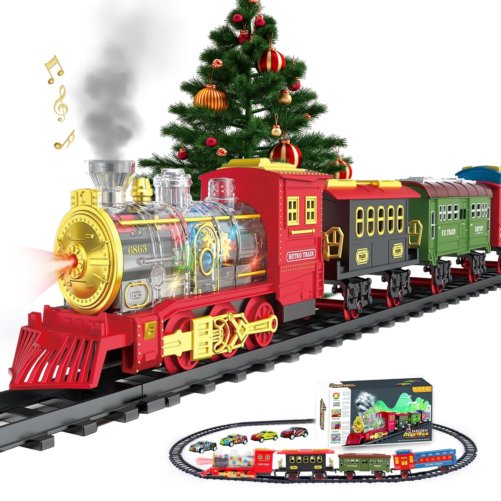 Caunedy Electric Train Set Toys with Steam, Lights & Sound, Toy Train ...