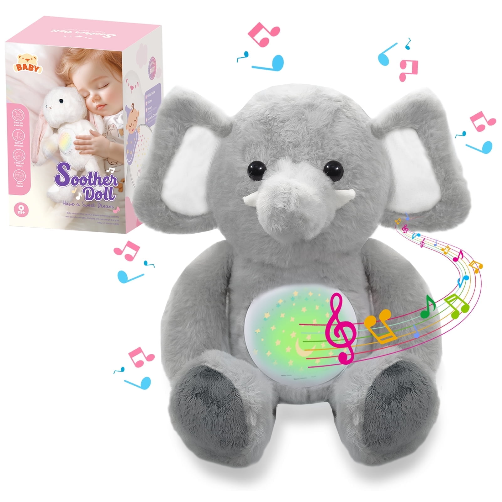 Caunedy Musical Plush Toy with Soothing Light & Sound, Soft Stuffed ...