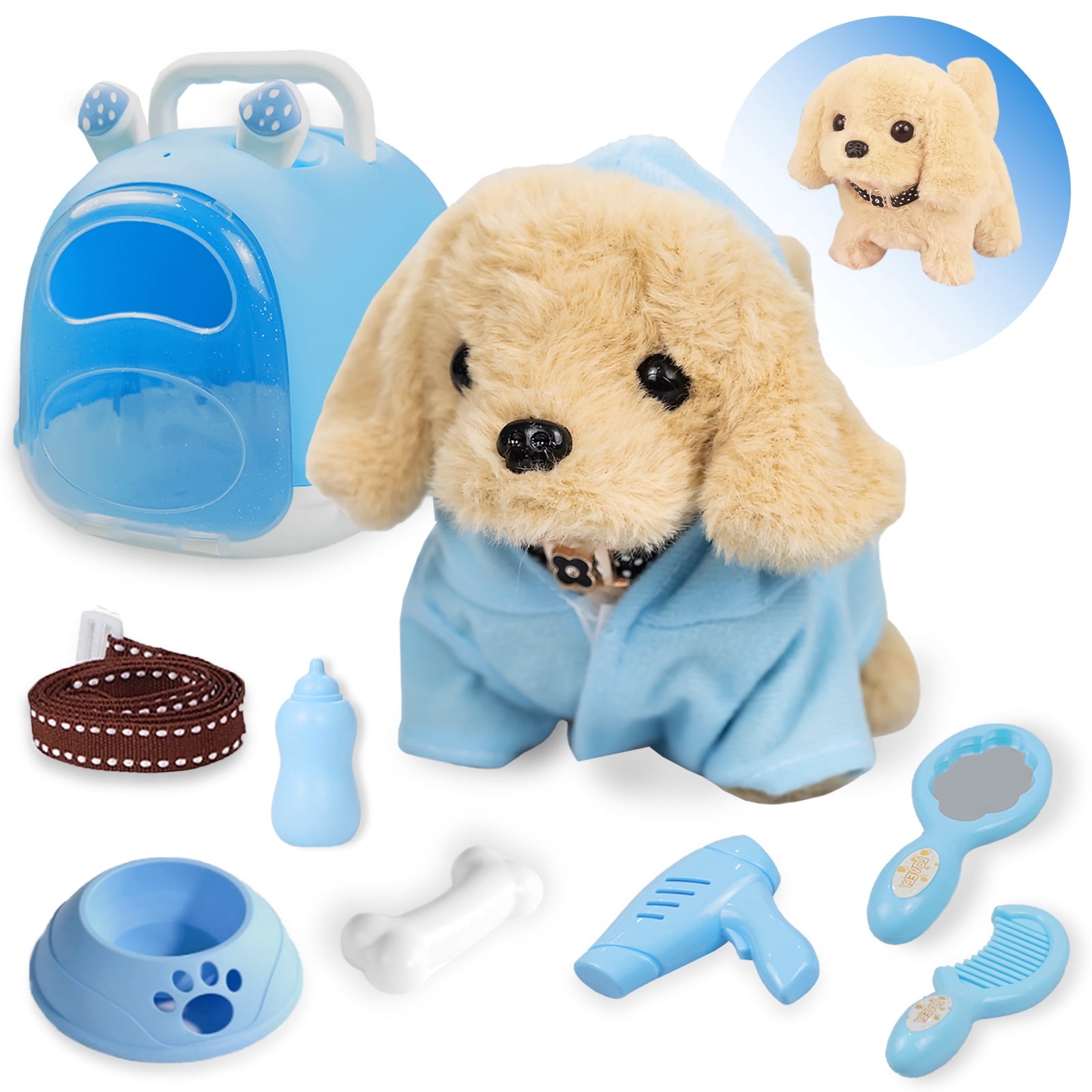 Sunforu Pet Care Play Set, Little Plush Yellow Dog Grooming Toys with ...