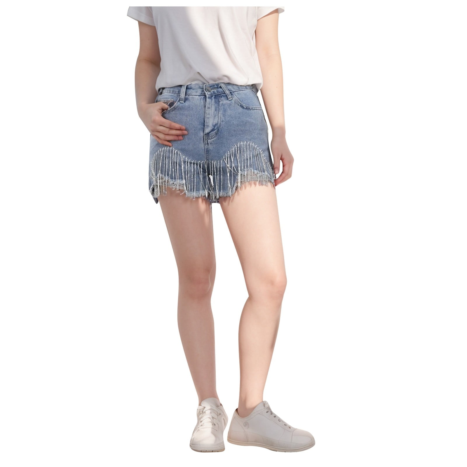 Causal Jeans Shorts for Women High Waist Sexy Tassel Chain Streetwear ...