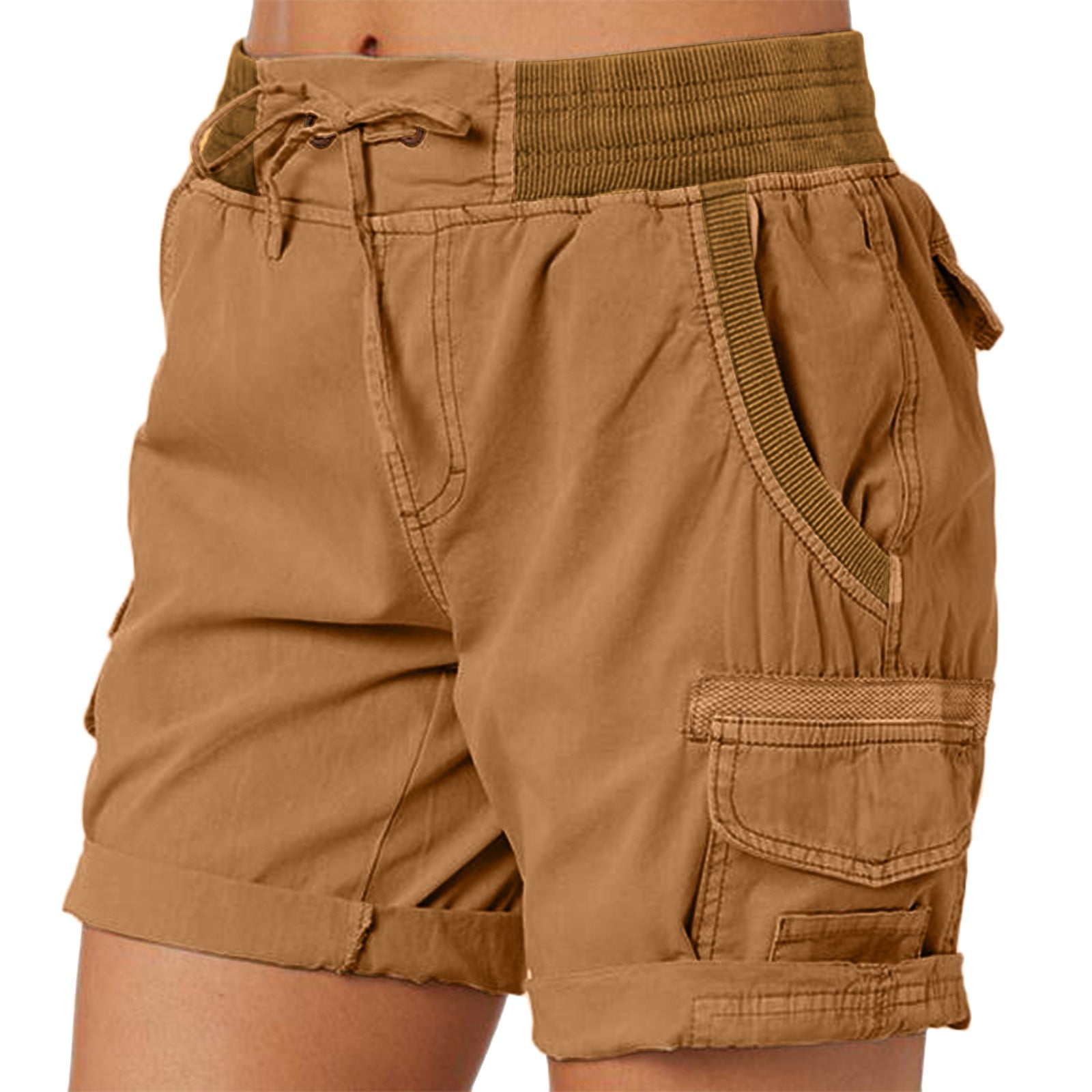 Causal Shorts for Women Cargo Elastic Waist Drawstring Solid Color ...