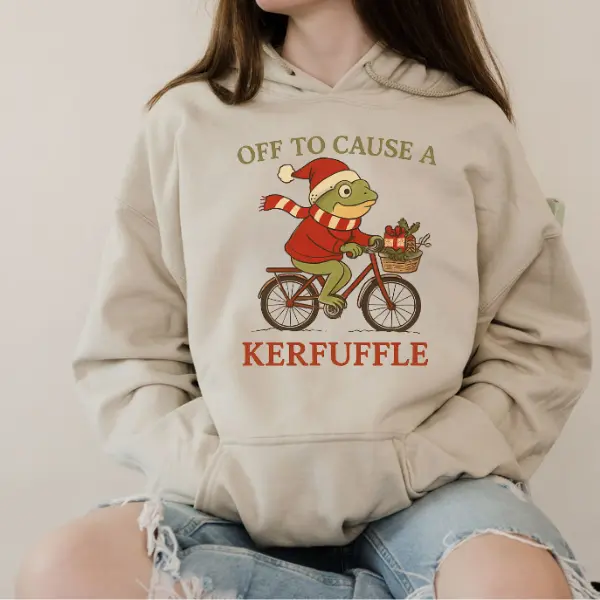 Off to Cause a Kerfuffle Frog Christmas Hoodie – Funny Weirdcore Meme ...