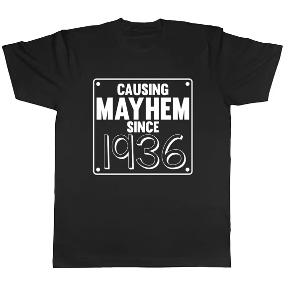 Causing Mayhem Since 1936 Funny Birthday Milestone Graphic Print Unisex ...