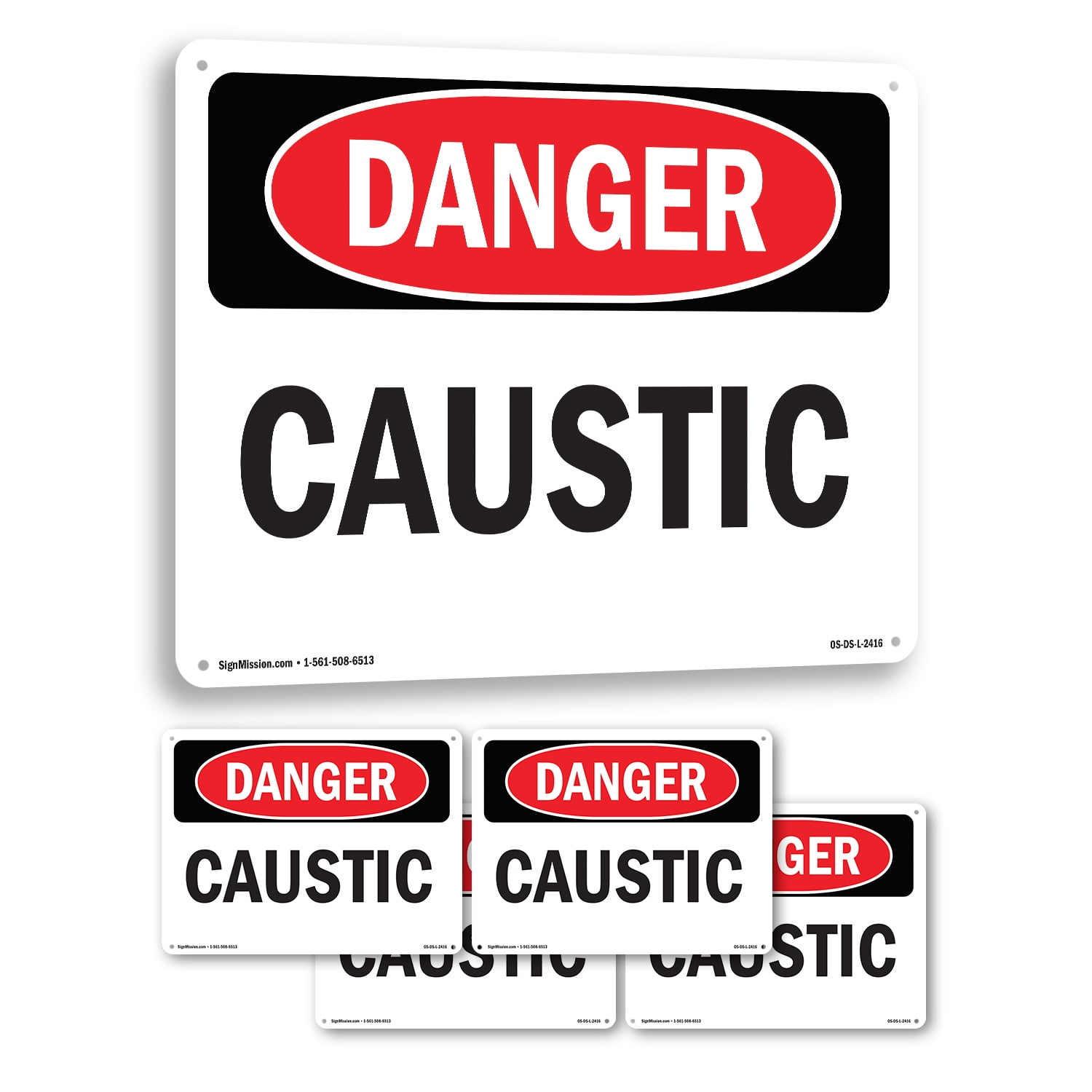 Caustic OSHA Danger Rigid Plastic Sign 24 Inch x 18 Inch - 5 Pack ...