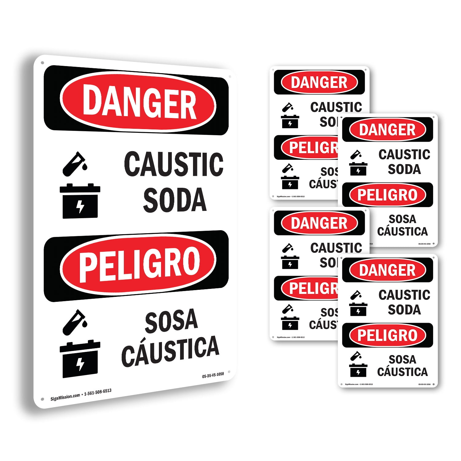 Caustic Soda OSHA Danger Aluminum Sign 18 Inch x 12 Inch - 5 Pack ...