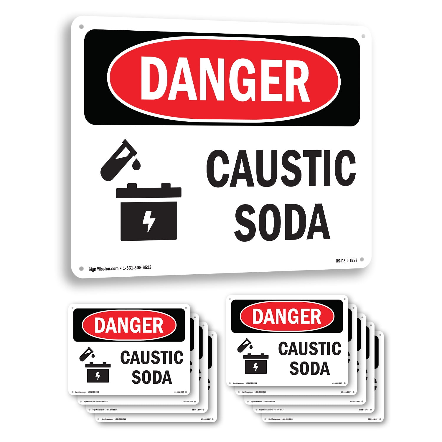 Caustic Soda OSHA Danger Rigid Plastic Sign 24 Inch x 18 Inch - 10 Pack ...