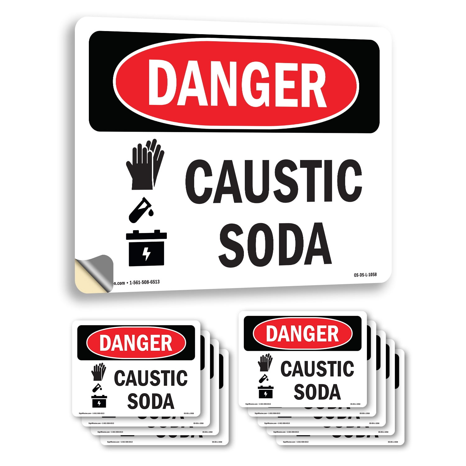 Caustic Soda OSHA Danger Vinyl Decal Label 18 Inch x 12 Inch - 10 Pack ...