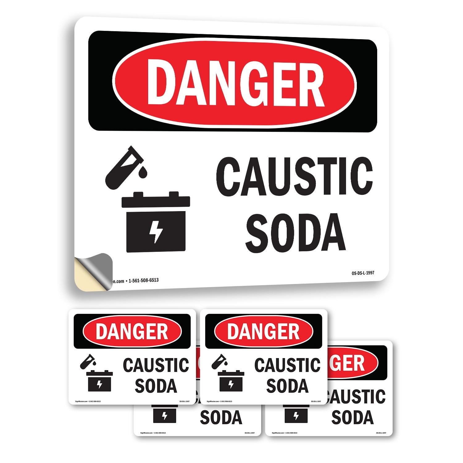 Caustic Soda OSHA Danger Vinyl Decal Label 24 Inch x 18 Inch - 5 Pack ...