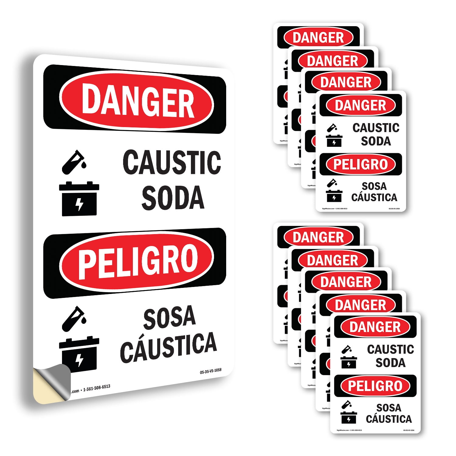 Caustic Soda OSHA Danger Vinyl Decal Label 7 Inch x 5 Inch - 10 Pack ...