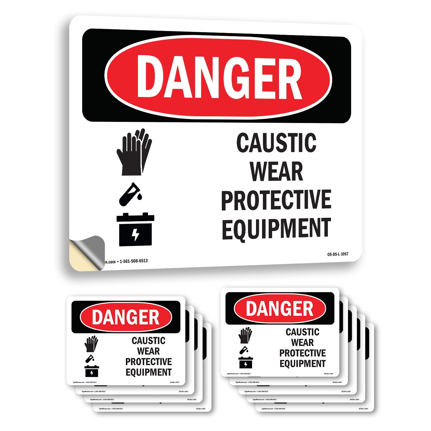 Caustic Wear Protective Equipment OSHA Danger Vinyl Decal Label 14 Inch ...