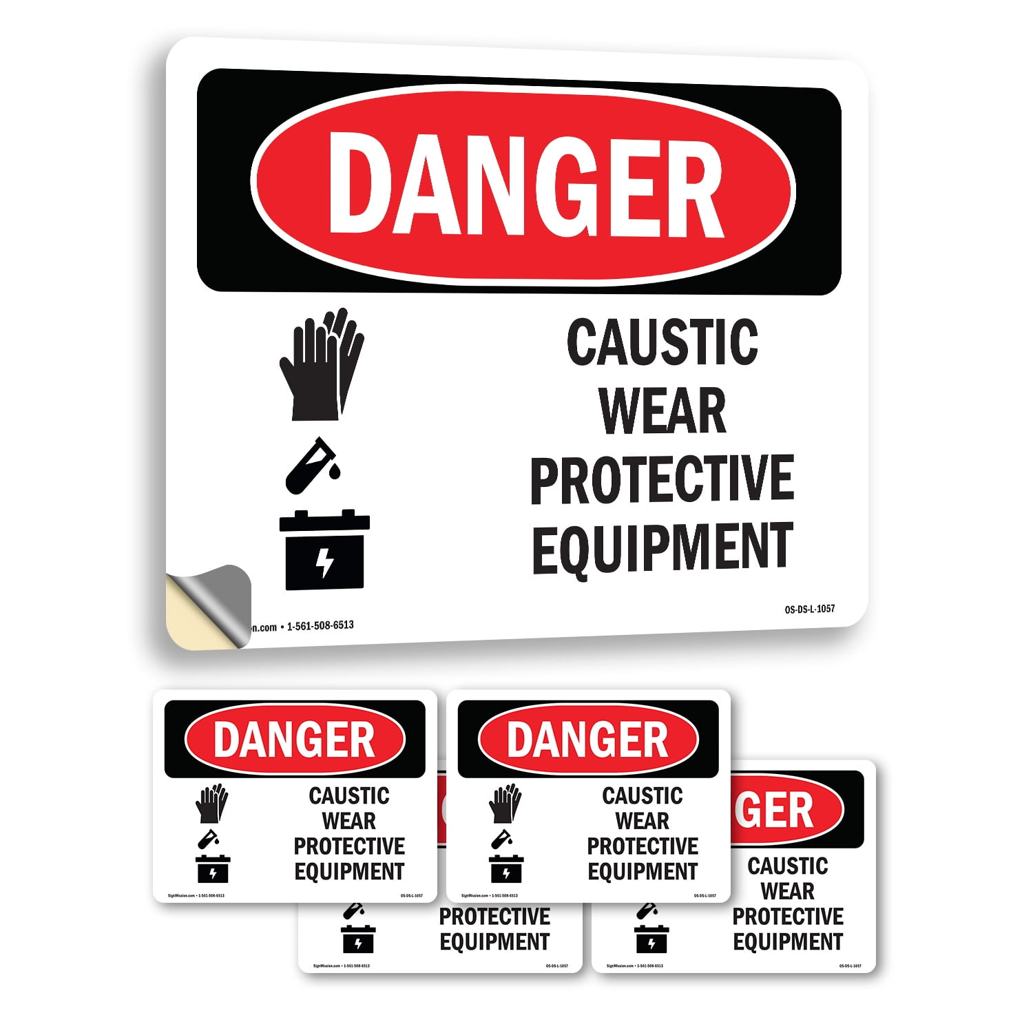 Caustic Wear Protective Equipment OSHA Danger Vinyl Decal Label 5 Inch ...